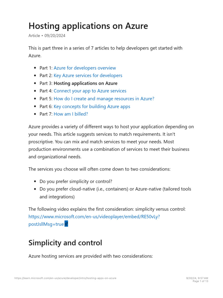 Hosting Applications On Azure - Microsoft Learn | PDF