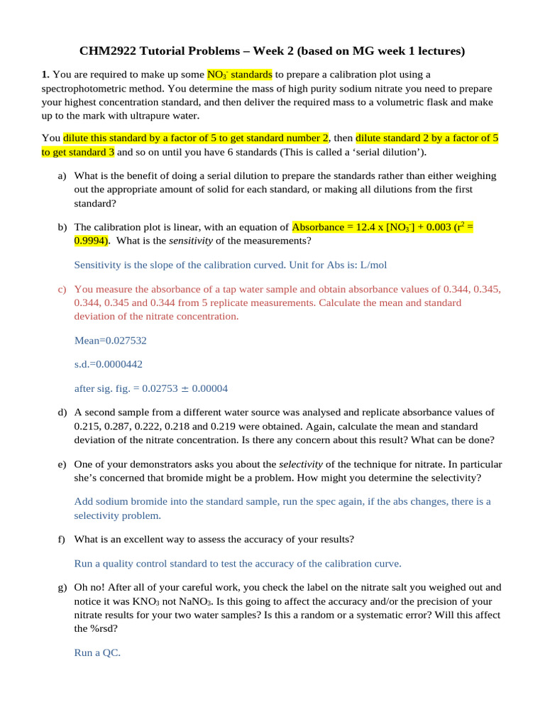 CHM2922 Tutorial Problems Week 2 2024 | PDF