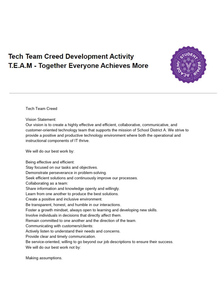 Tech Team Creed | PDF