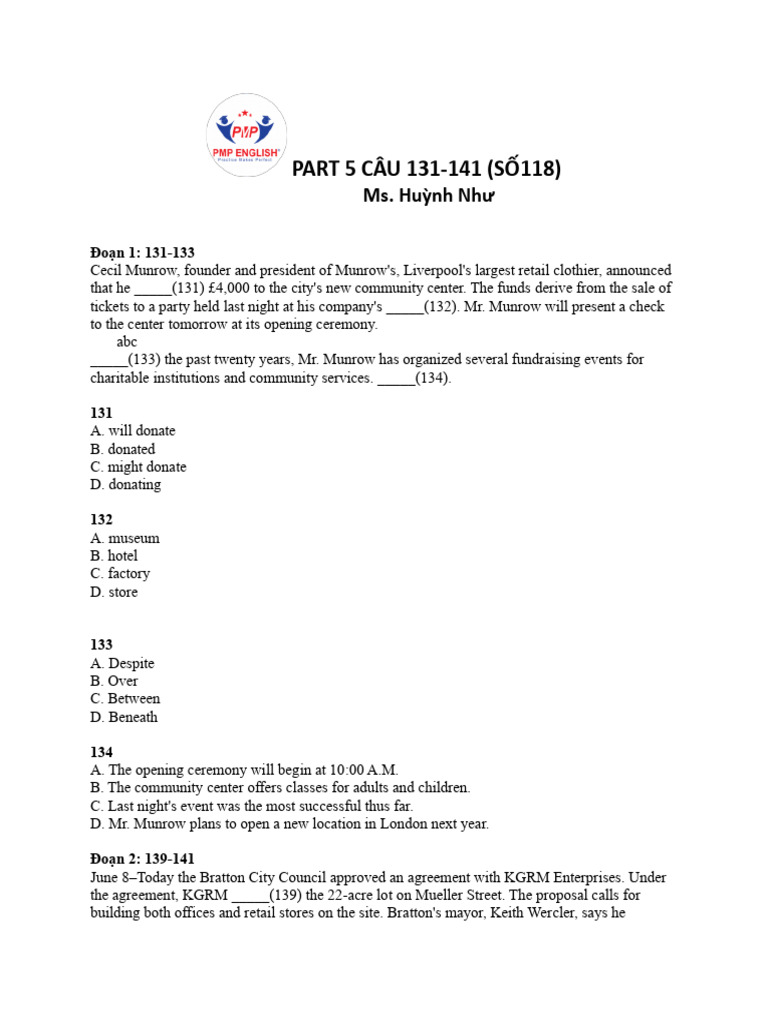 FILE GỐC PART 6 CÂU 131-141 LESSON 14 | PDF