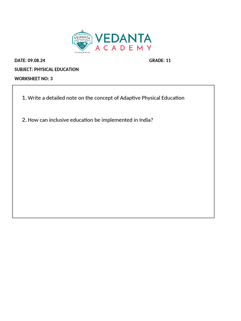 Grade-11 - Hpe-Worksheet-31.08.24 | PDF