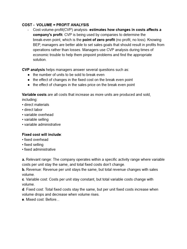 Handouts Chap4 - Cost Volume Profit Analysis | PDF
