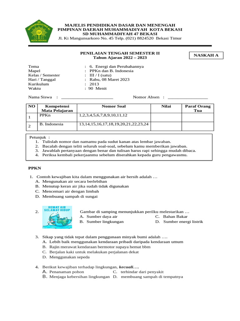 Soal PTS Genap Tema 6 22-23 | PDF