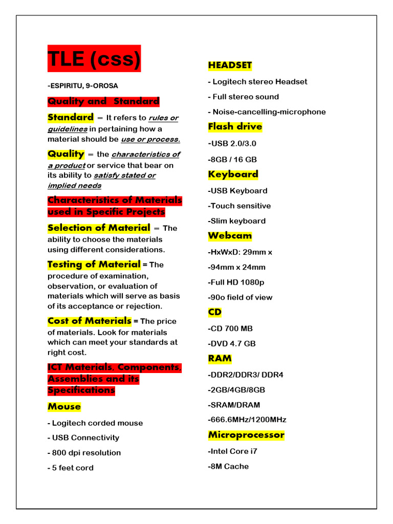 TLE (CSS) : - Espiritu, 9-Orosa | PDF