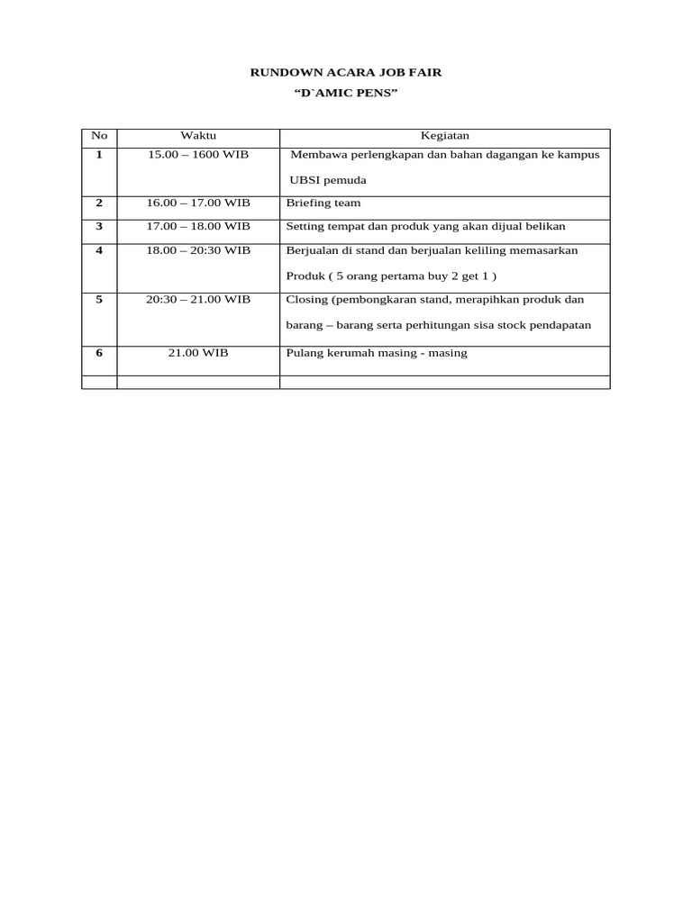 Rundown Acara Job Fair | PDF