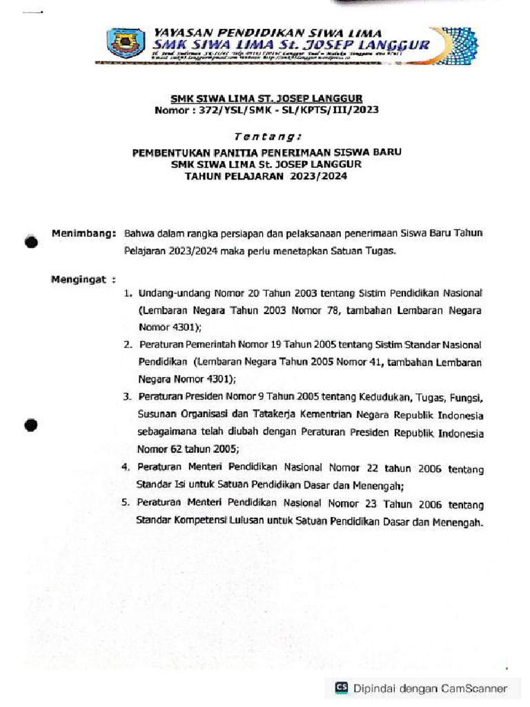 SK PPDB SMK SIWA LIMA LANGGUR 2023 - Compressed | PDF