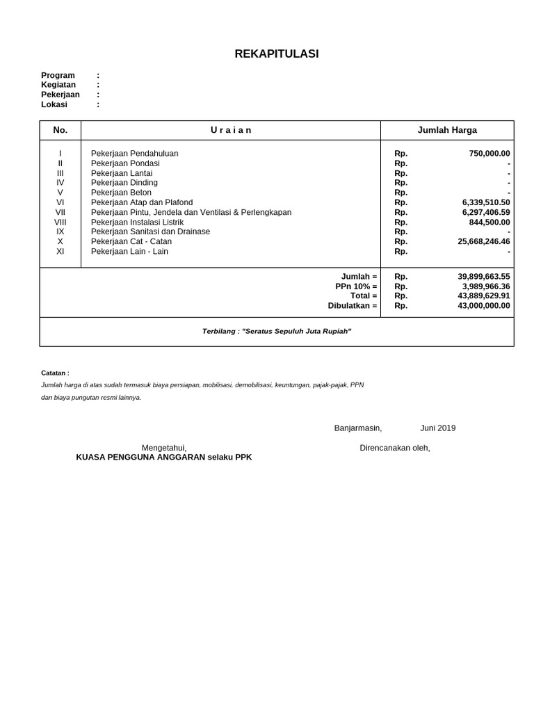 RAB Kantor Kecamatan | PDF