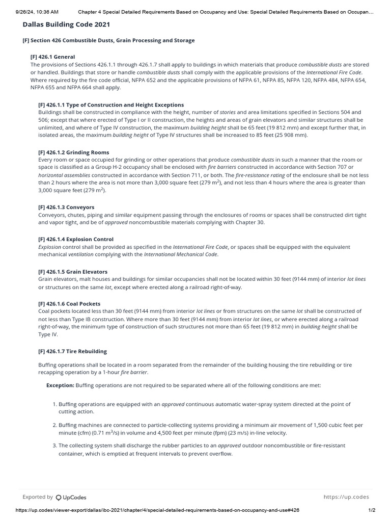 Chapter 4. (F) Section 426 Combustible Dusts, Grain Processing and ...