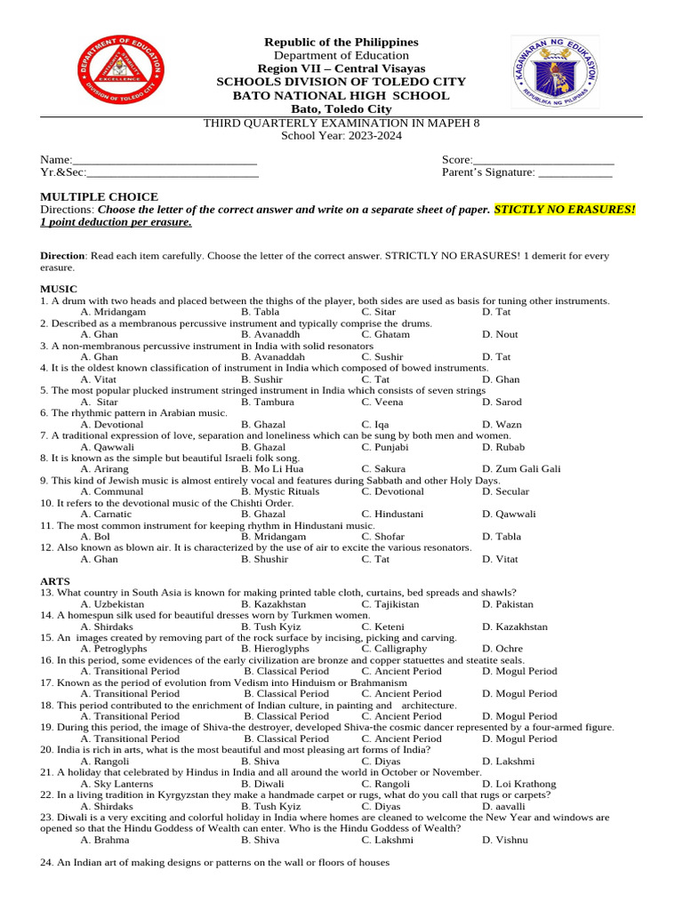 Mapeh8 3rd QT (Final) | PDF