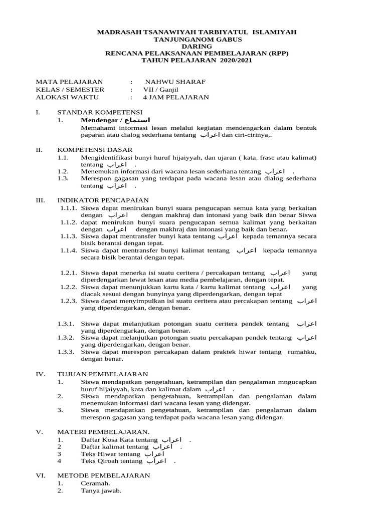 RPP NAHWU SHARAF 7 Ganjil | PDF