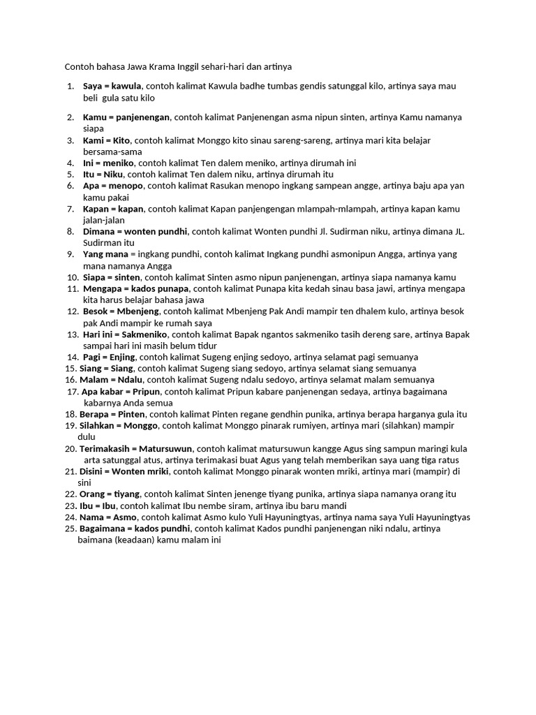Contoh Bahasa Jawa Krama Inggil Sehari-Hari | PDF
