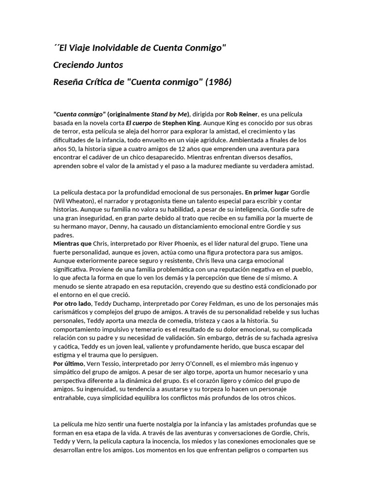 Reseña Crítica de La Película Cuenta Conmigo (Ángel Gutiérrez 3E | PDF