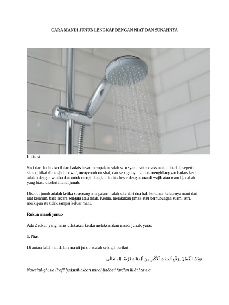 Cara Mandi Junub Lengkap Dengan Niat Dan Sunahnya | PDF