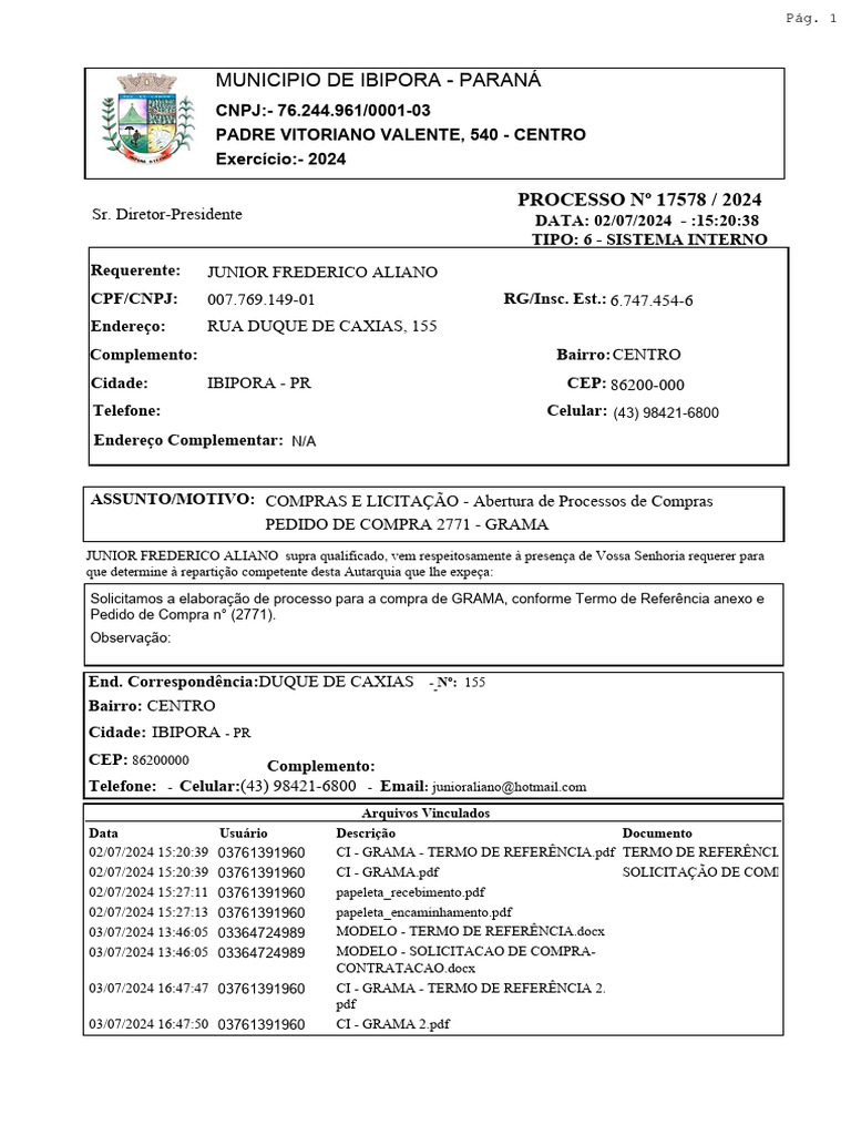Fase Interna - Protocolo 17578 - Grama | PDF