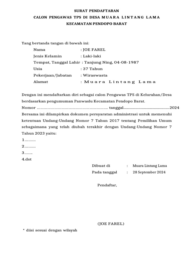 Surat Pendaftaran-1 | PDF