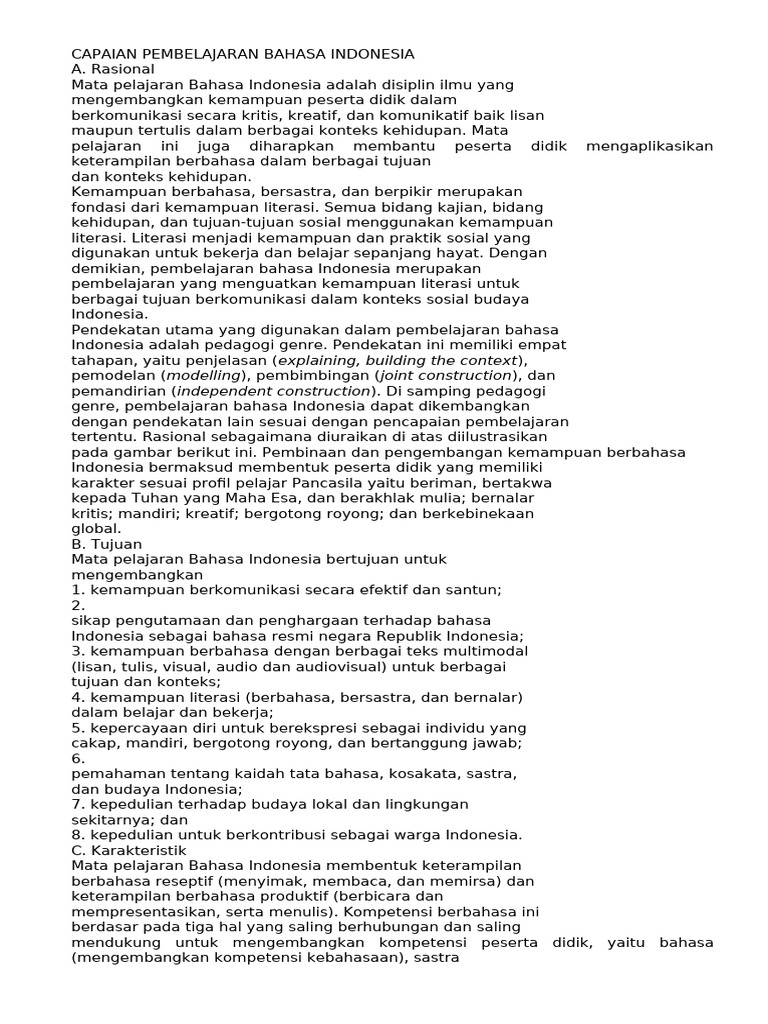 Capaian Pembelajaran Bahasa Indonesia | PDF