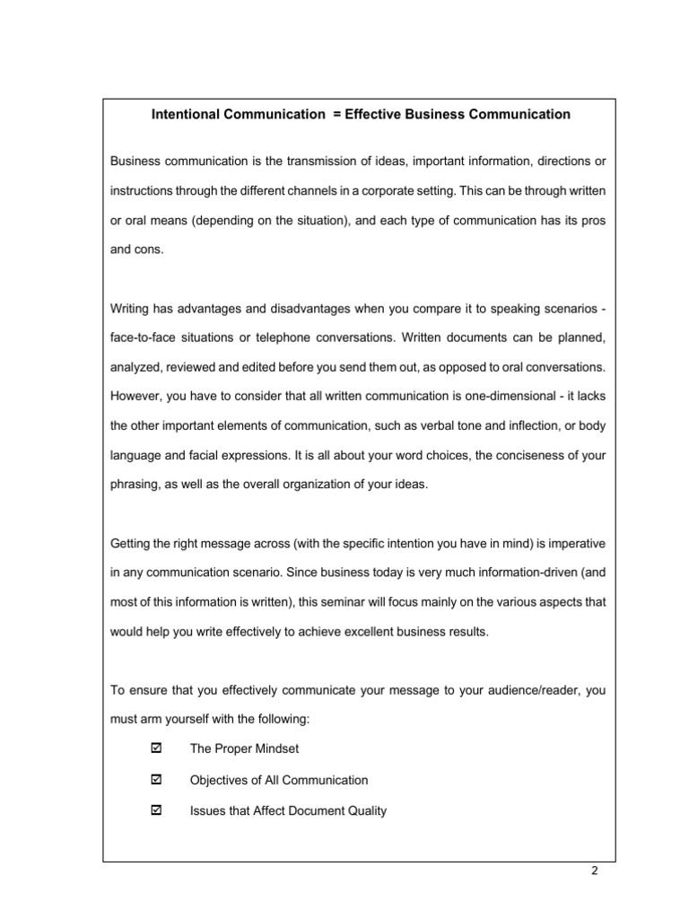 Intentional Communication Effective Business Communication | PDF
