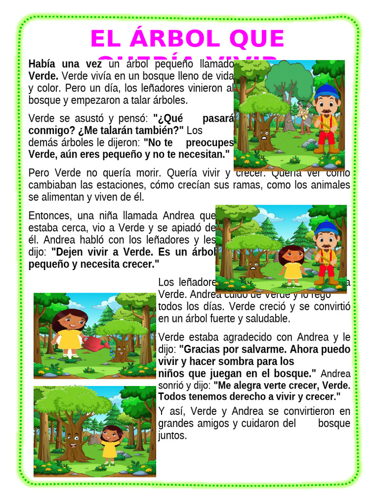 Ficha Cuento El Árbol Que Quería Vivir Maestra Janet | PDF