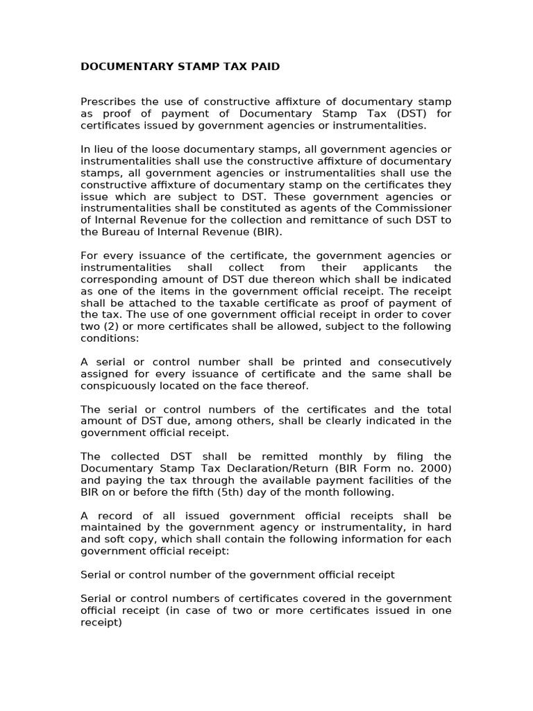 Documentary Stamp Tax Paid | PDF