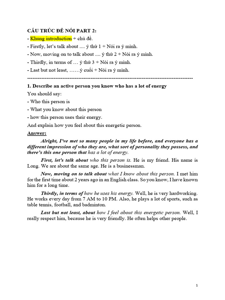 IELTS Speaking Part 2 Structure Guide | PDF | Grandparent | Psychology