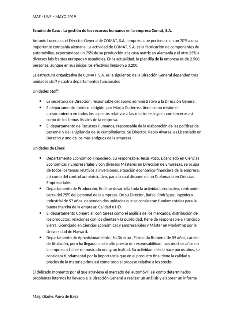 Caso 1 - Empresa Comat | PDF