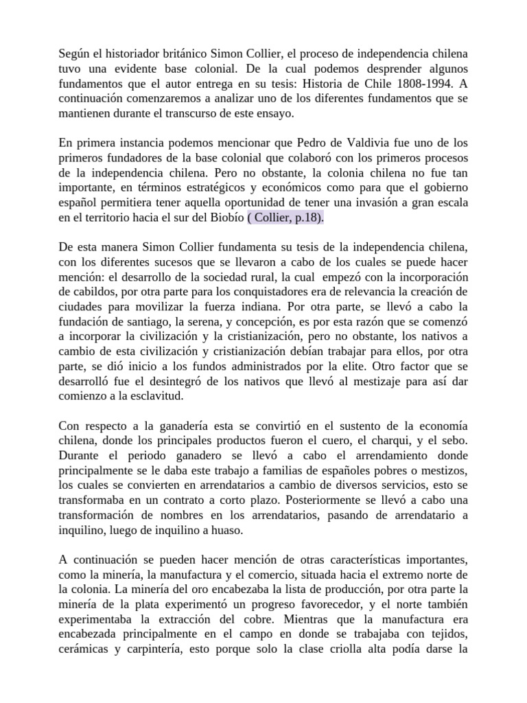 Según El Historiador Británico Simon Collier | PDF