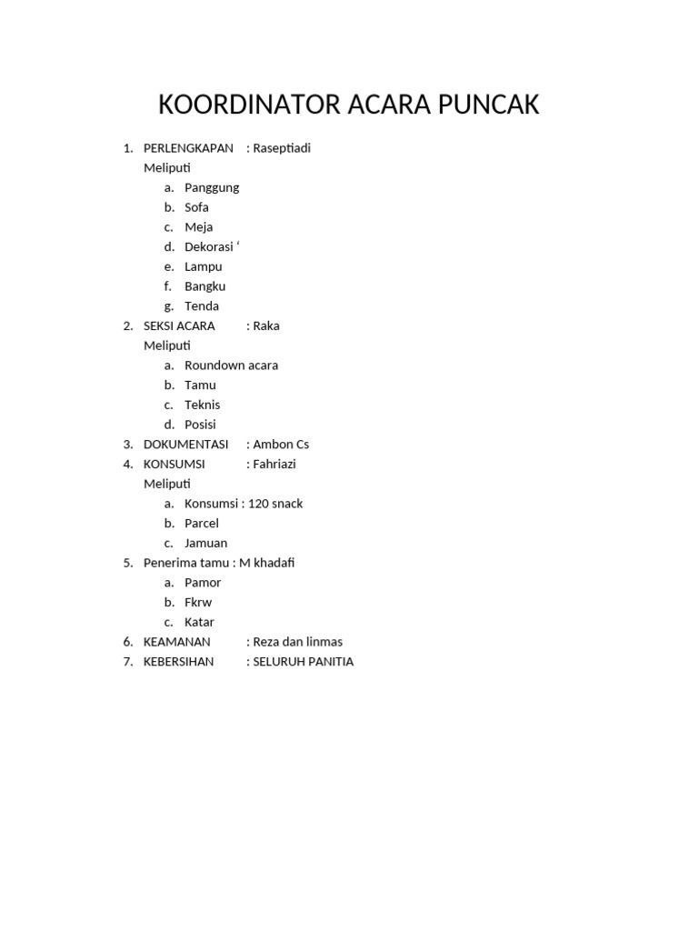 Koordinator Acara Puncak | PDF