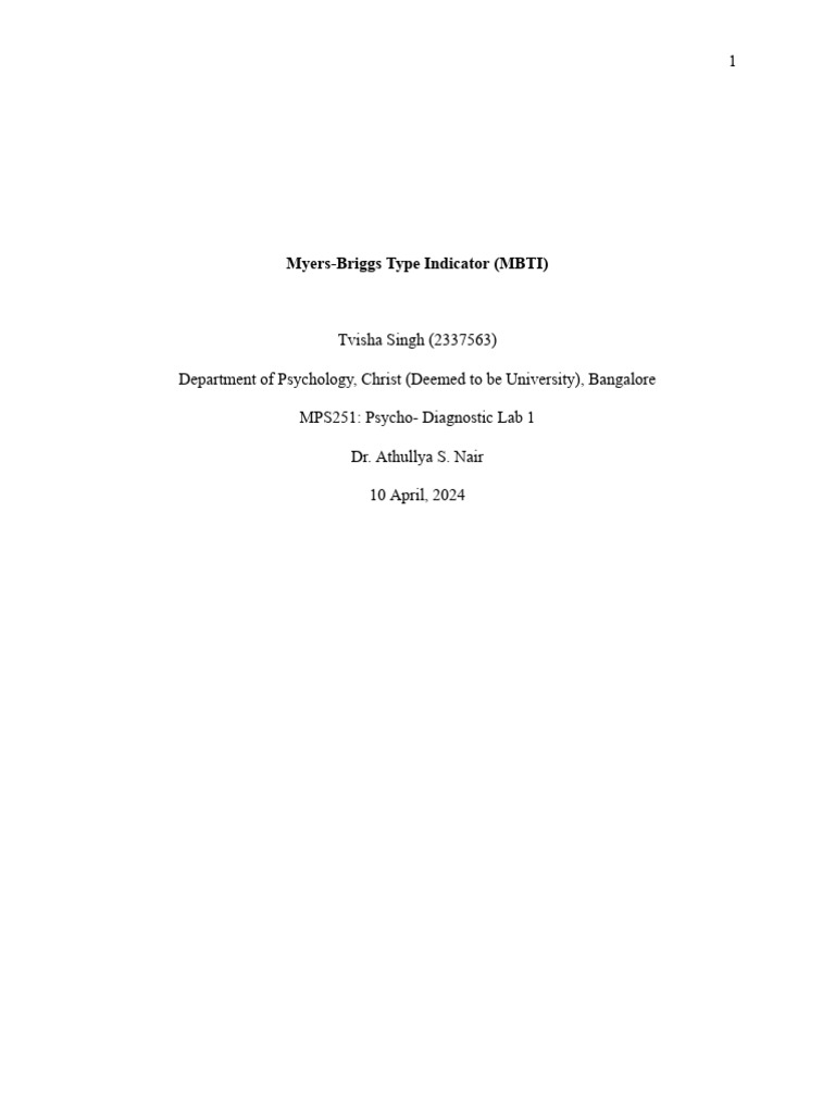 Mbti Pdf Behavioural Sciences Cognition