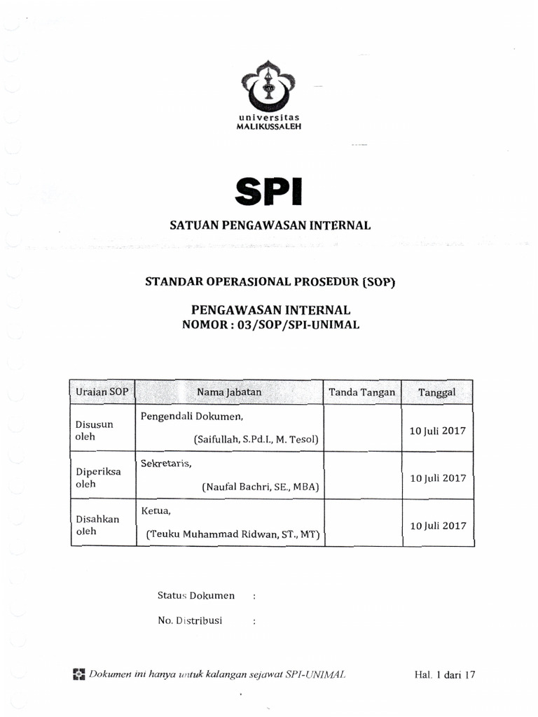 Sop Pengawasan Internal | PDF