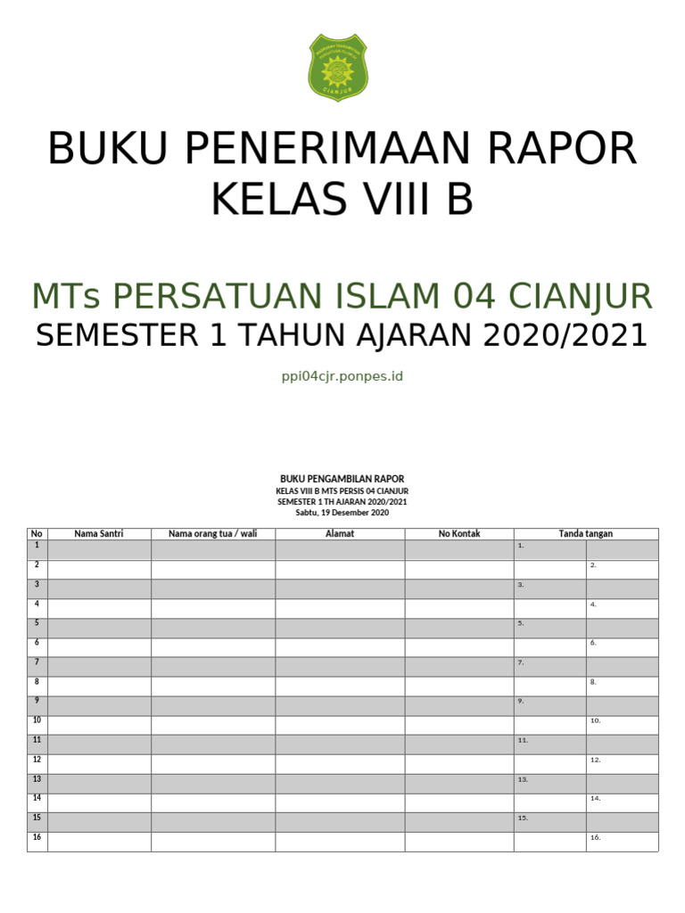 Buku Penerimaan Rapor MTS 04 | PDF