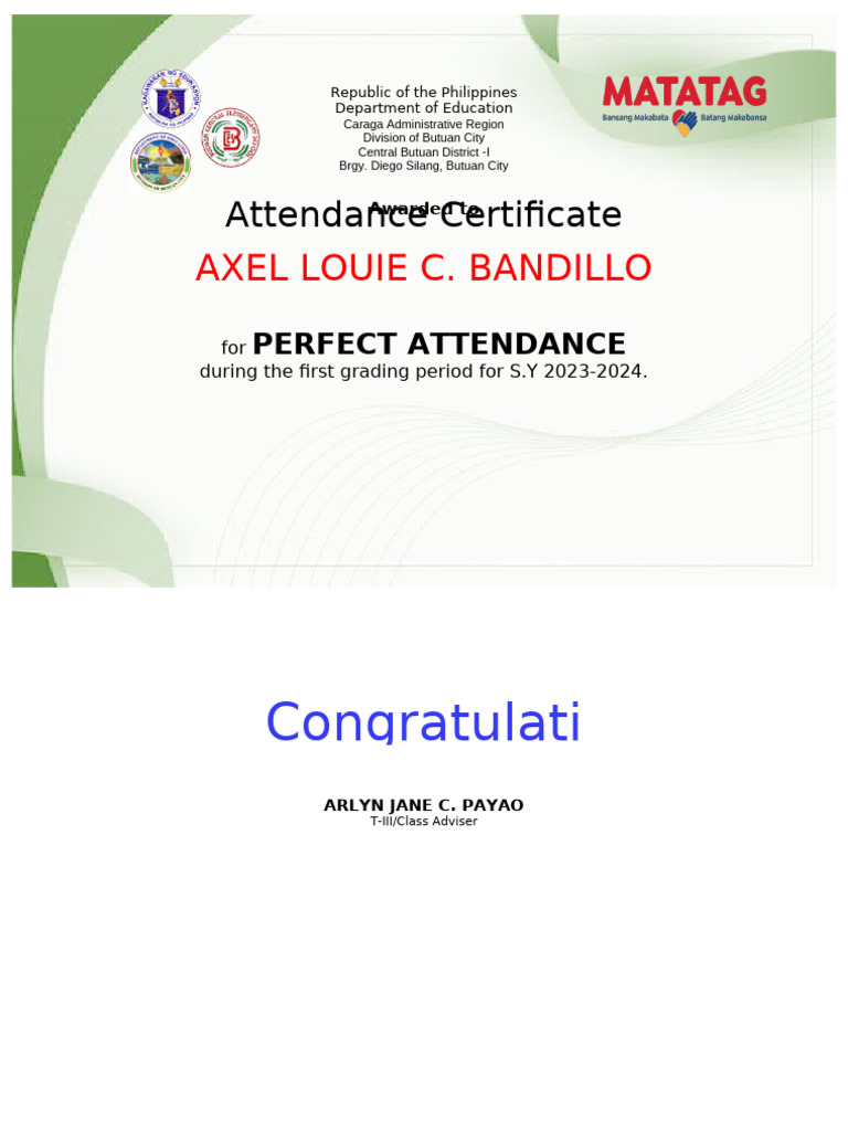 Perfect Attendance Certificate | PDF