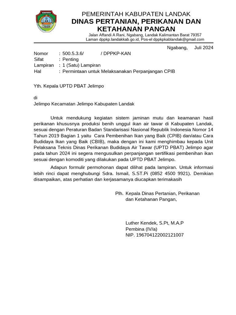 Surat Kepada UPTD | PDF