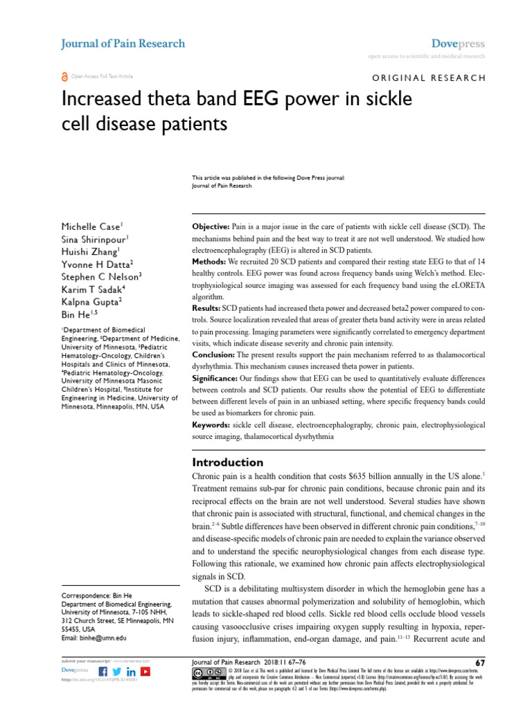 (Case Et Al. 2017) Increased Thet A and EEG Power in Sickle Cell ...