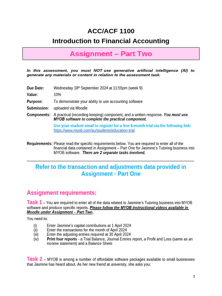 ACC - ACF1100 Assignment Part Two | PDF