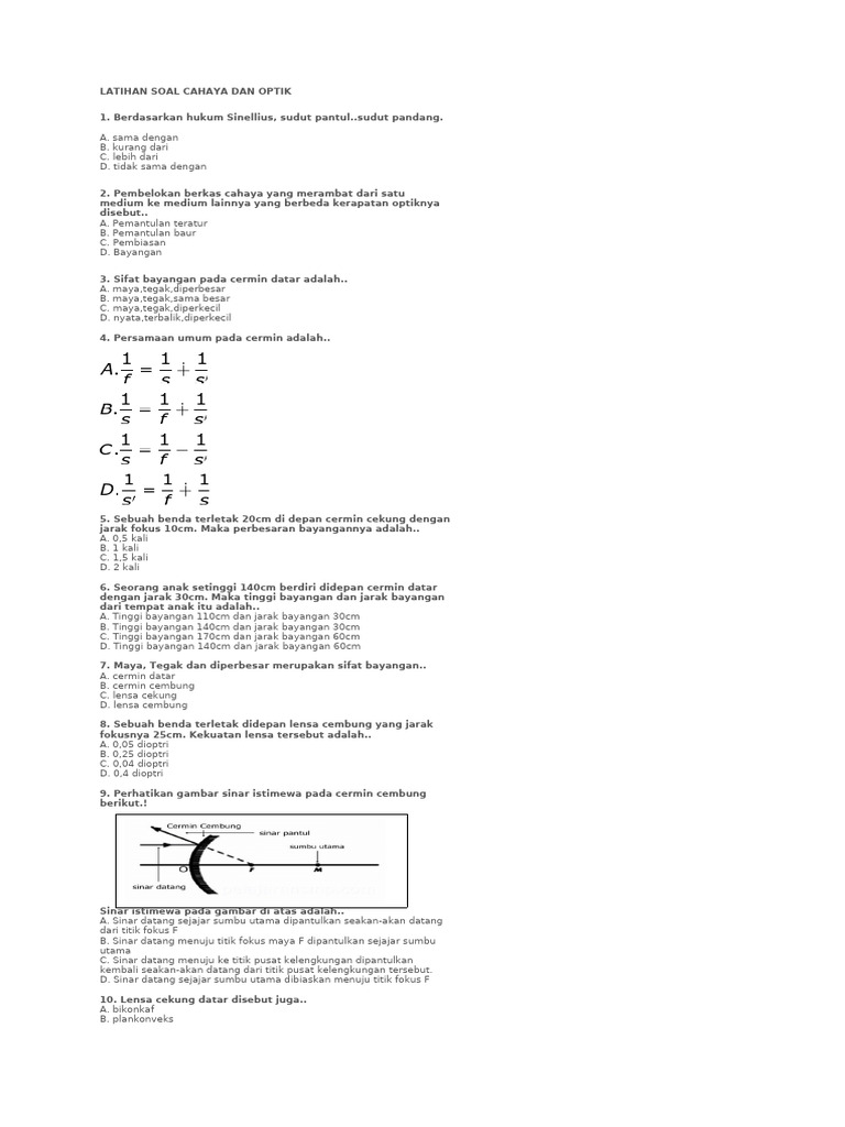 Latihan Soal Cahaya Dan Optik | PDF