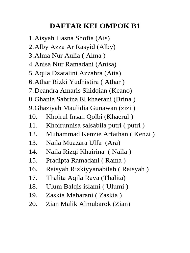 Daftar Kelompok B | PDF