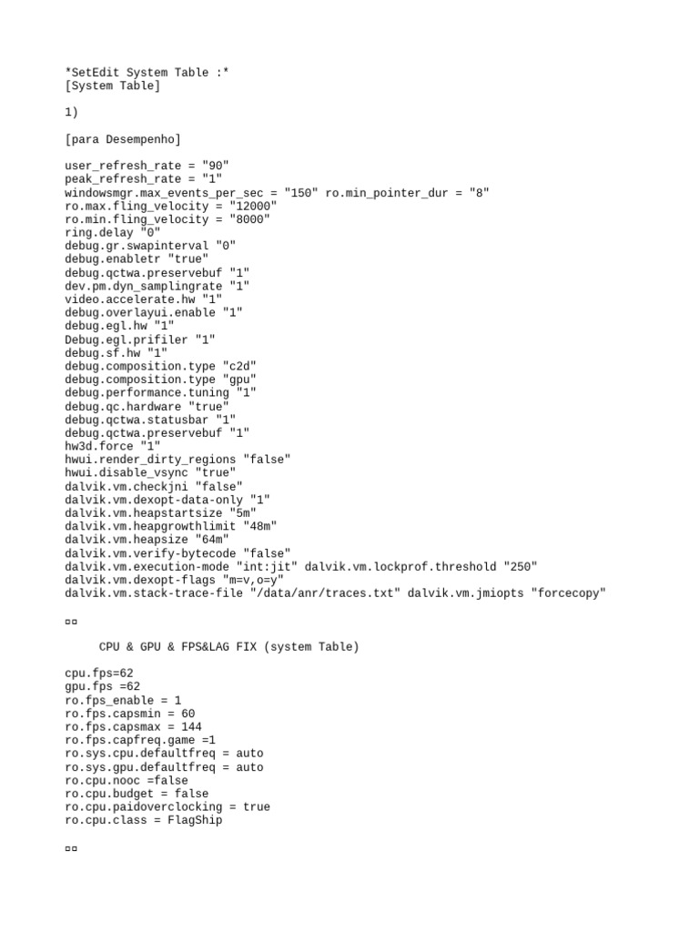 Pack System Table PDF