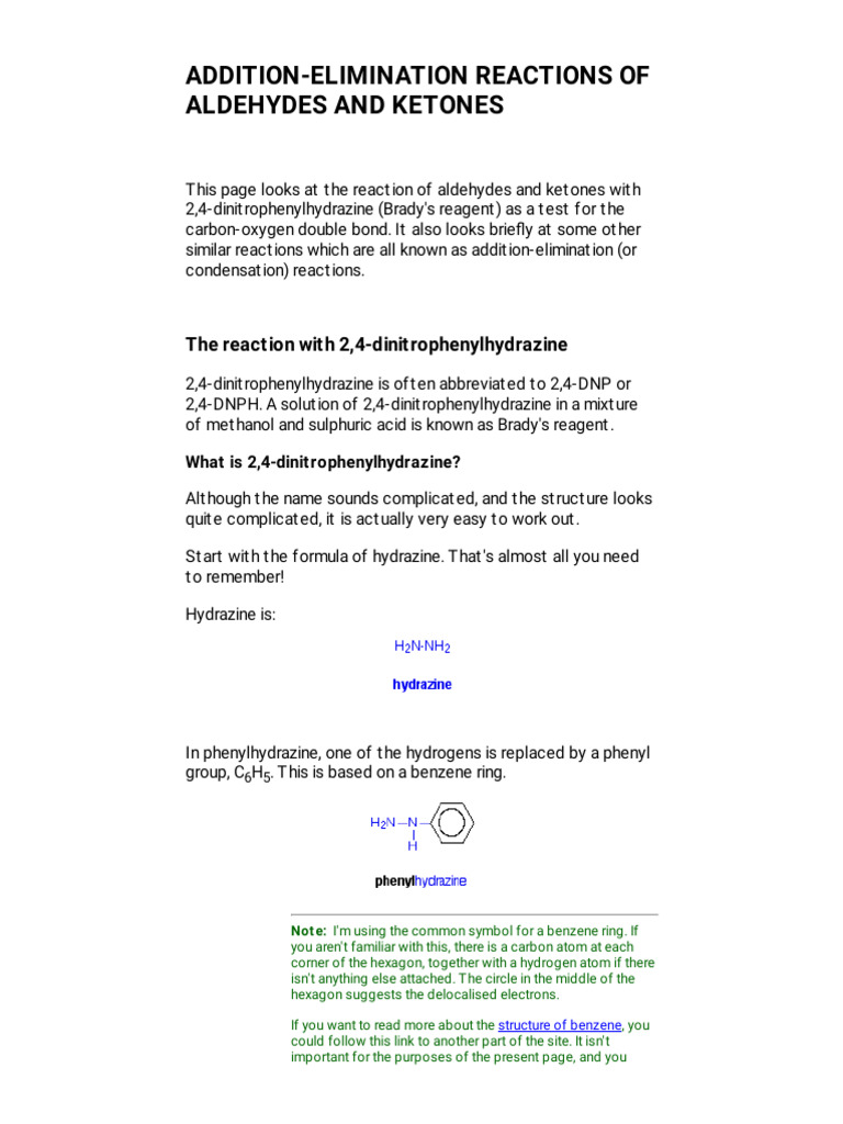 Addition-Elimination Reactions of Aldehydes and Ketones | PDF