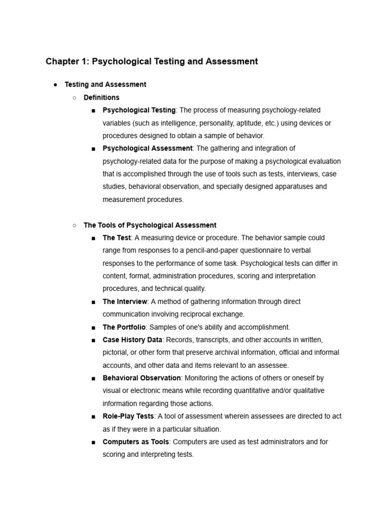 Chapter 1 Psych Testing | PDF