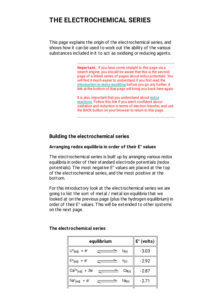 The Electrochemical Series | PDF
