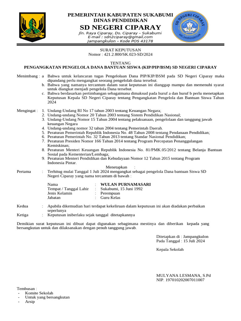 SK Pengelola Pip | PDF