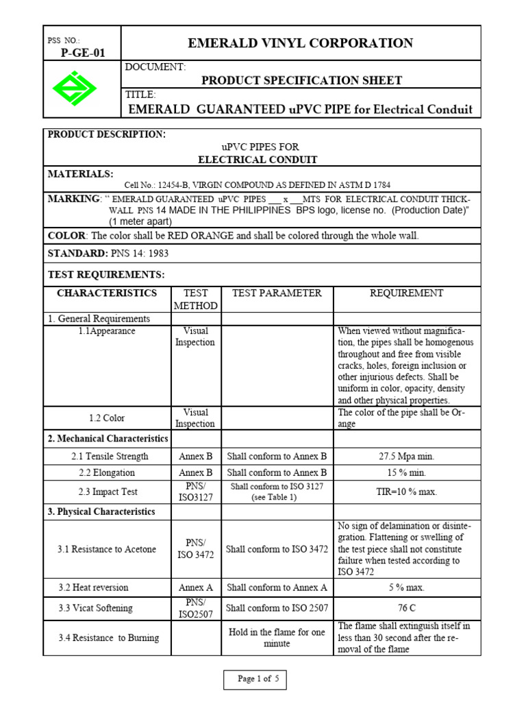 Product Specs Ge Conduit) | PDF