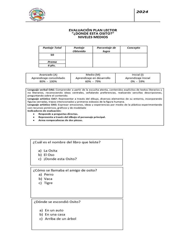 Evaluación Plan Lector (Mes Junio | PDF