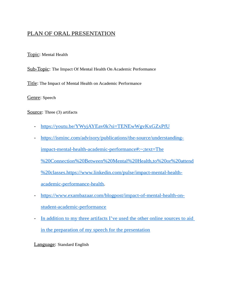 English A - SBA - Oral Presentation | PDF