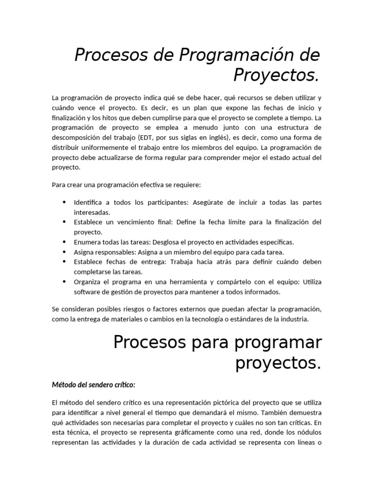 Procesos de Programación de Proyectos | PDF