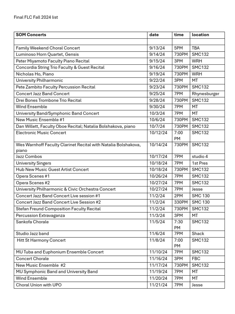 FLC Concert List Final Fall24 | PDF