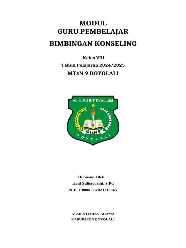 MODUL Ajar BK Klas 8 SEMESTER 1 New | PDF