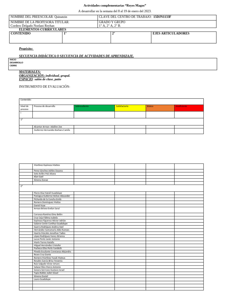 Actividades Complementarias FORMATO | PDF