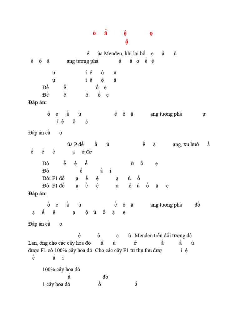 94 Cau Trac Nghiem Sinh Hoc Lop 12 Bai 8 Co Dap An Quy Luat Phan Li KPCNW | PDF