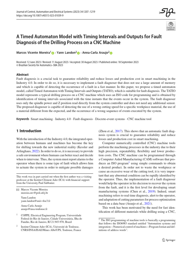 Luan - A Timed Automaton Model For Fault Diagnosis of The Drilling Process On A CNC Machine | PDF